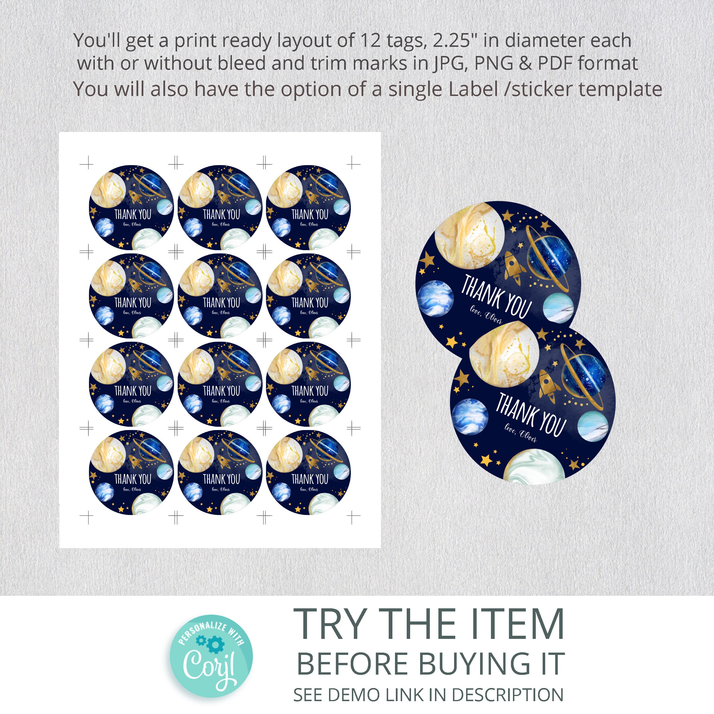 Editable Outer Space Favor Tags. Space Birthday Thank You Tags, Trip ...
