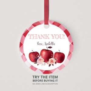 Apple Birthday Editable Round Thank You Tag, Apple of Our Eye Favor ...
