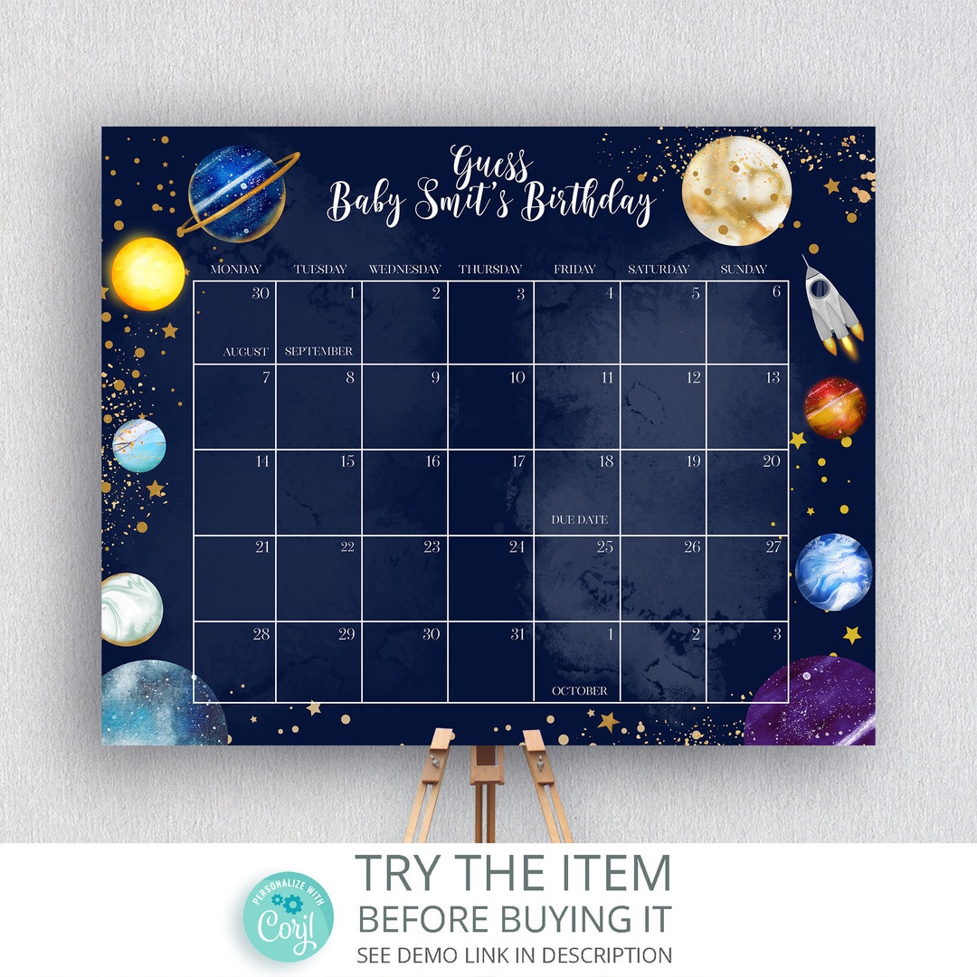 Guess the Baby Birthday Calendar Outer Space Editable Outer - Etsy