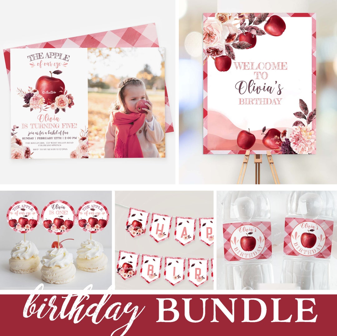Apple Birthday Invitation Set Fall Birthday Bundle Apple Birthday ...