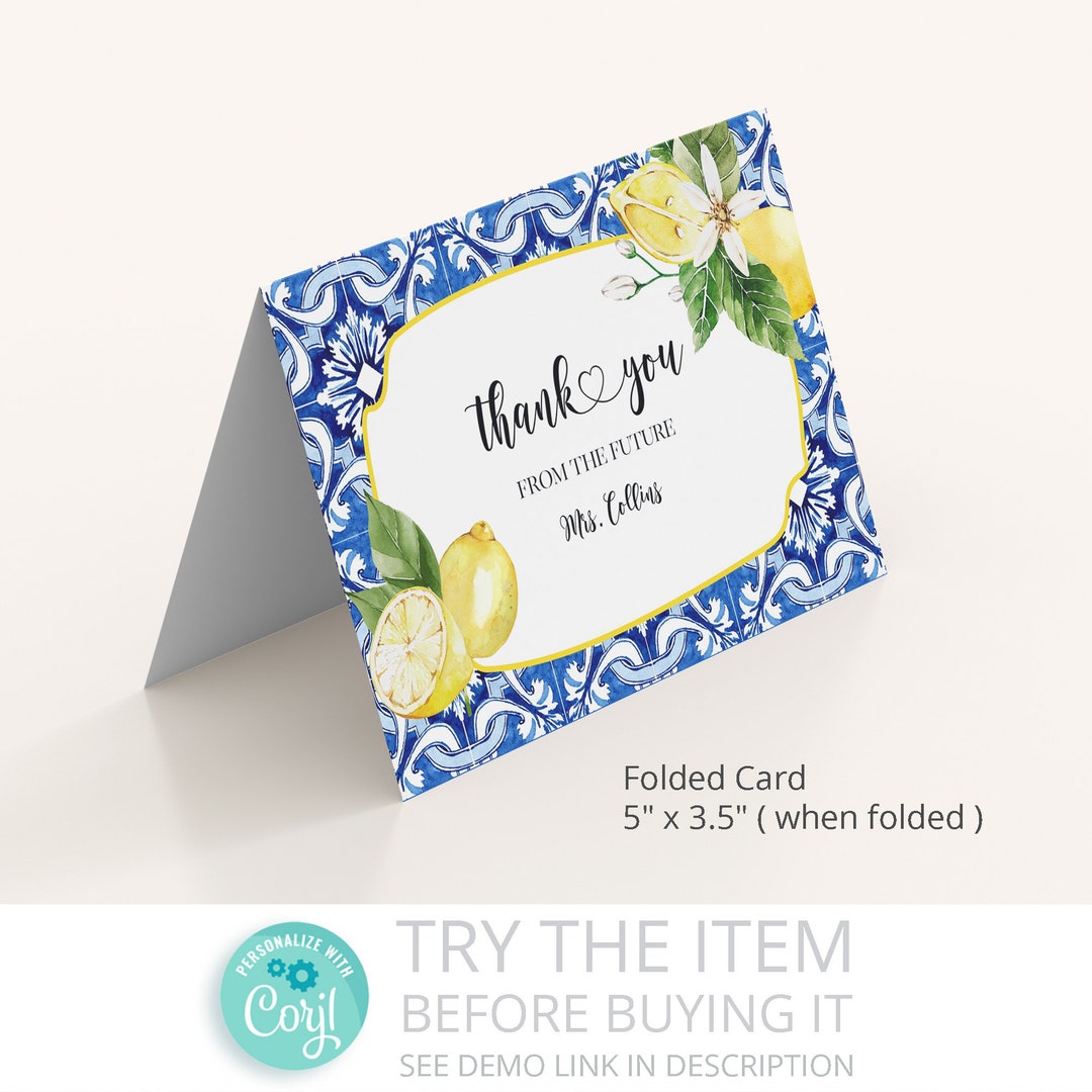 Thank You Cards Bridal Shower Lemons • Editable Thank You Folded Card ...