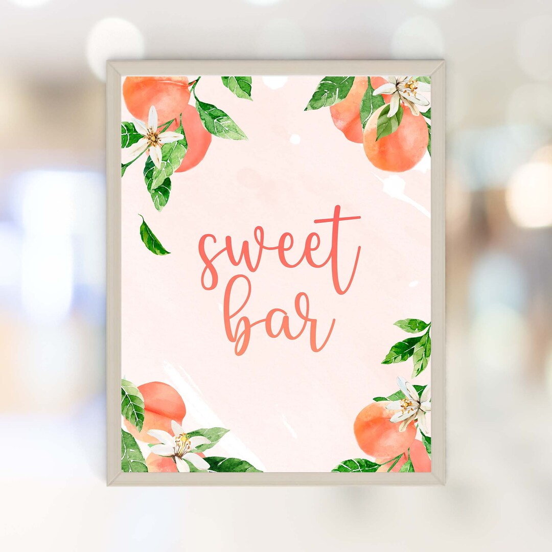 Sweet Bar Sign Printable Sweet as a Peach Baby Shower Sign A - Etsy