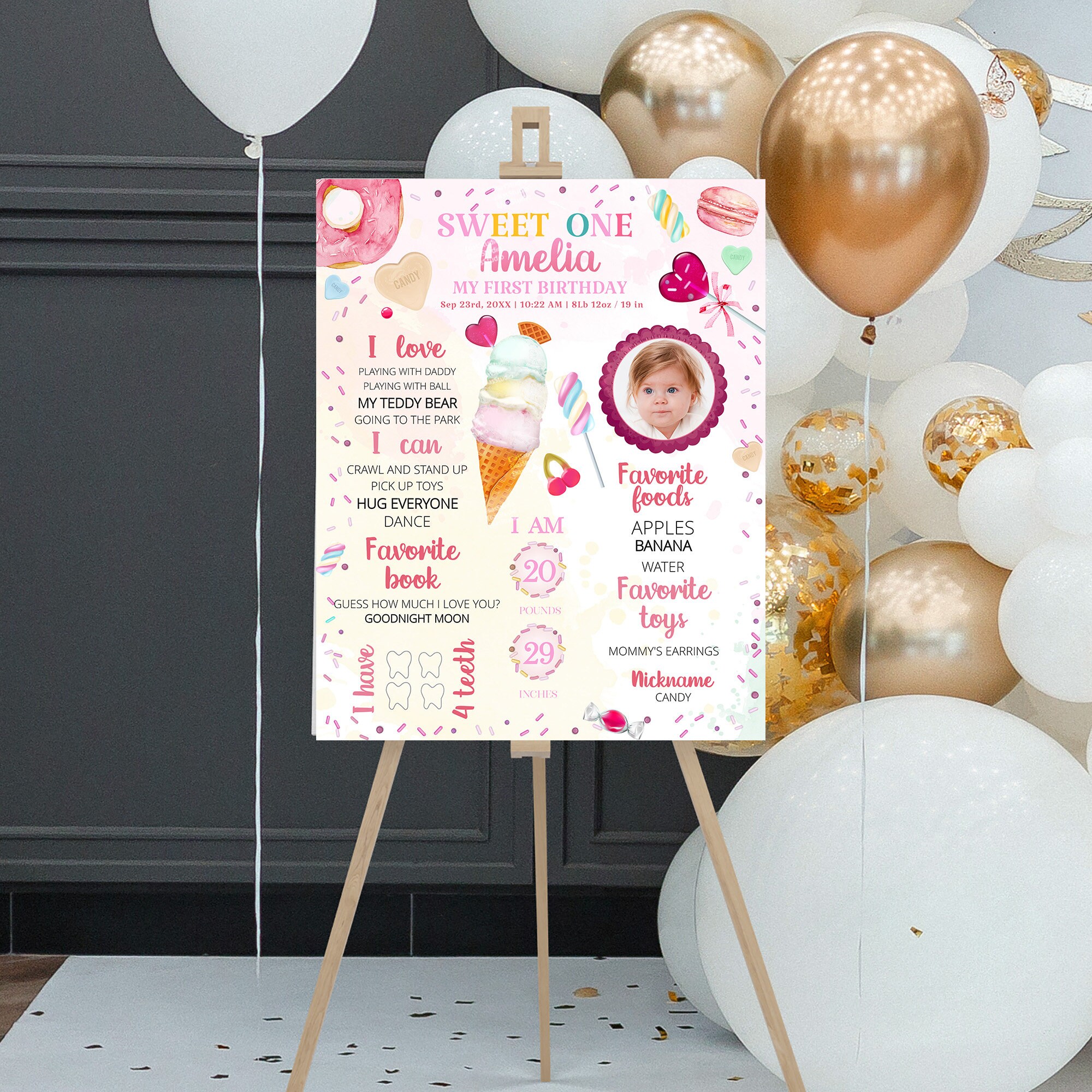 DIY Editable Baby Milestone Sign Template Sweet One Birthday ...
