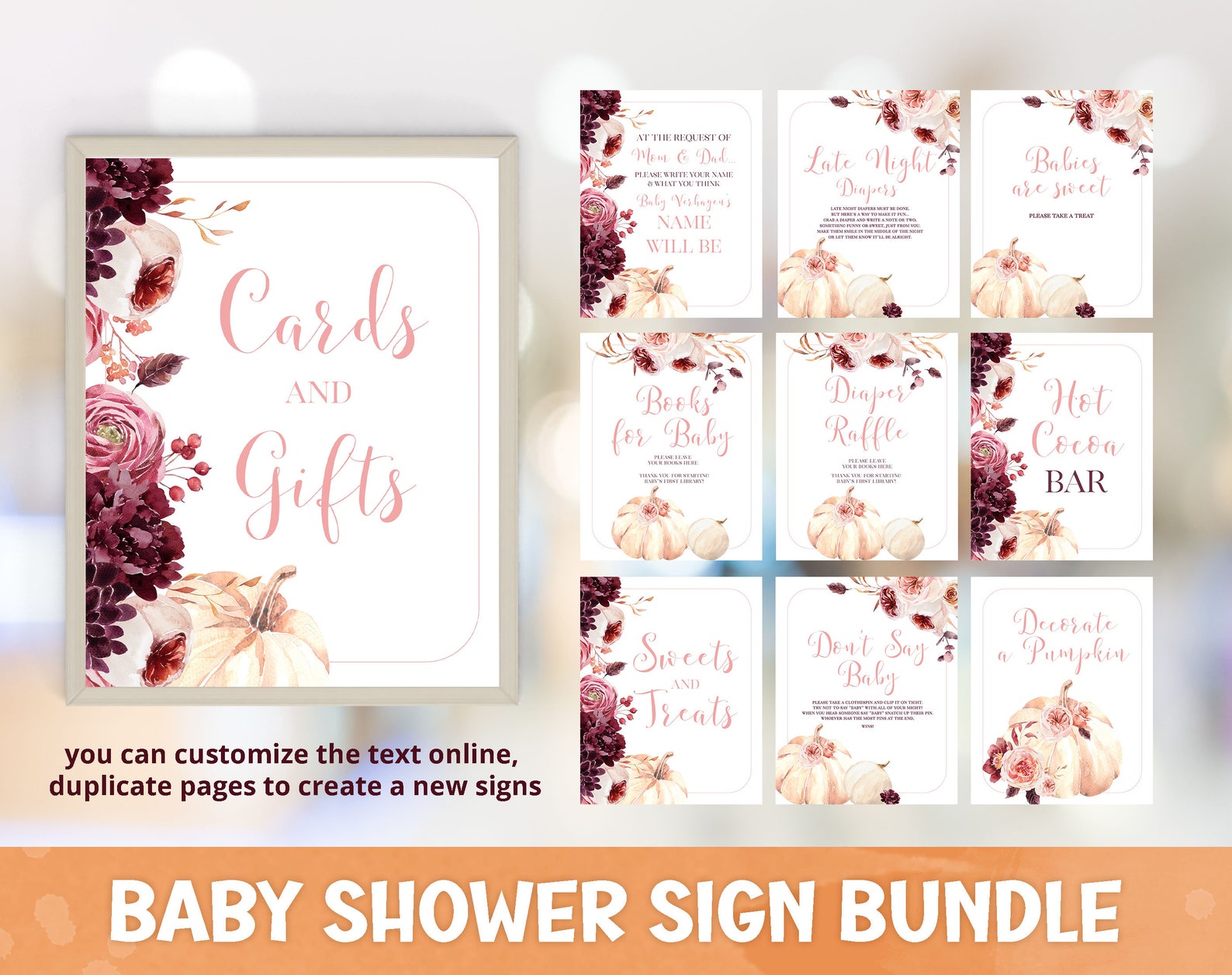 Editable Baby Shower Sign Bundle Little Pumpkins Baby Shower - Etsy