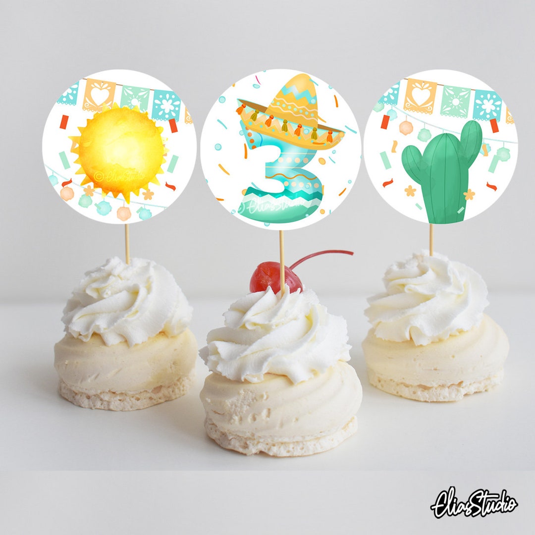 Three Esta Fiesta Birthday Party, Cupcake Toppers Birthday Printable ...