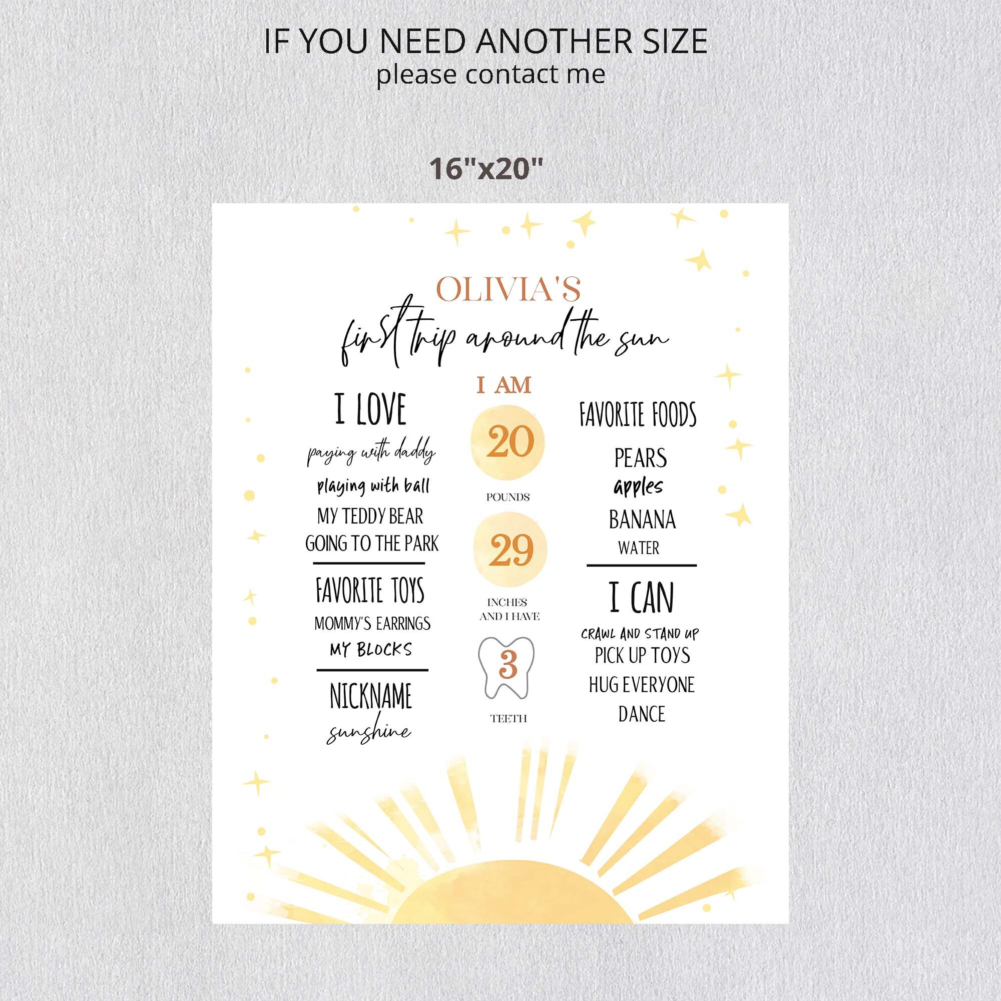 Editable Our Little Sunshine Birthday Milestones Sign First - Etsy