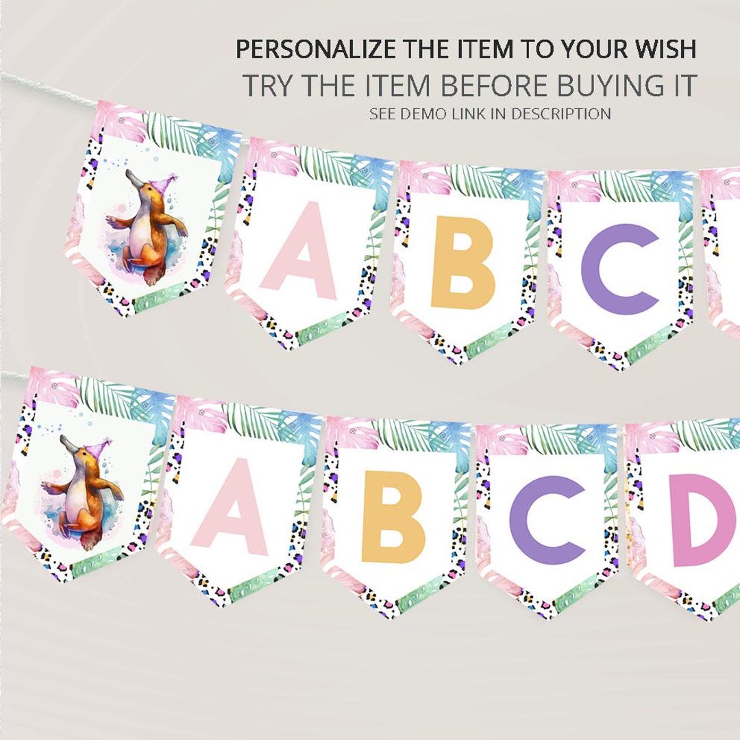 Editable Party Animals Happy Birthday Banner Jungle Party Zoo Safari ...