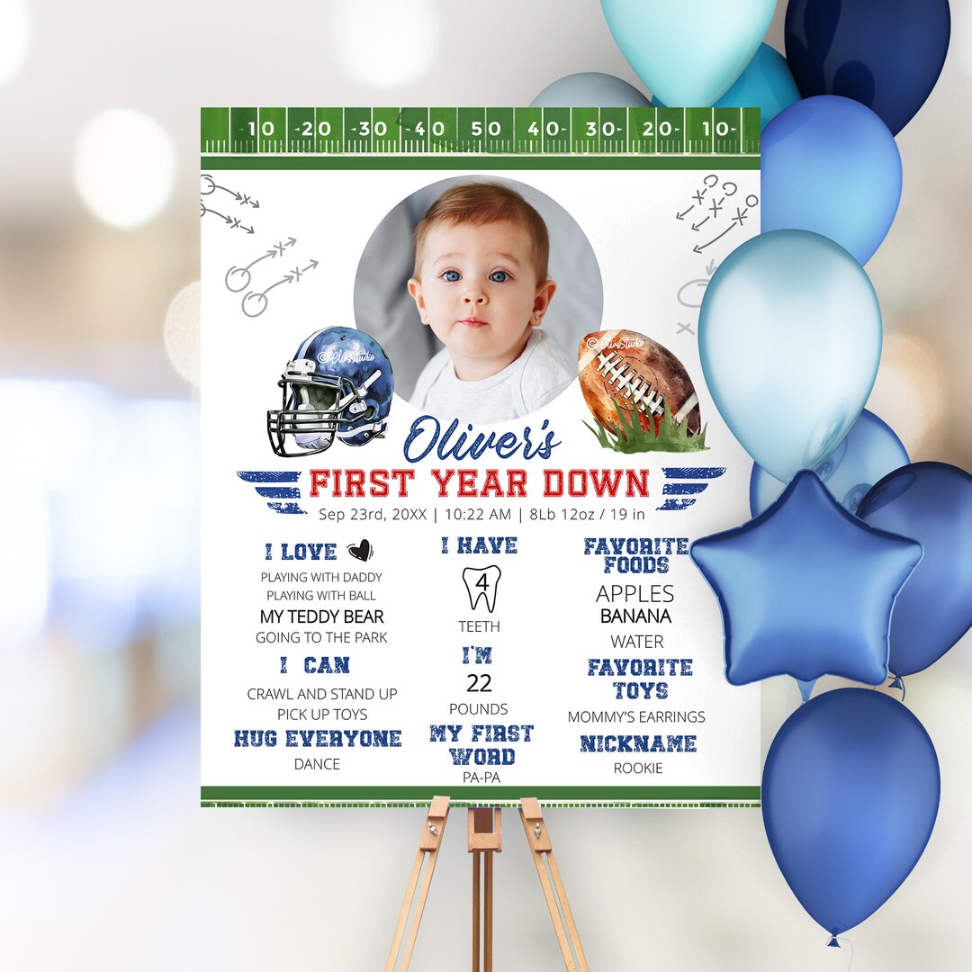 1st Birthday Football Milestone Board First Year Down Game on Football ...