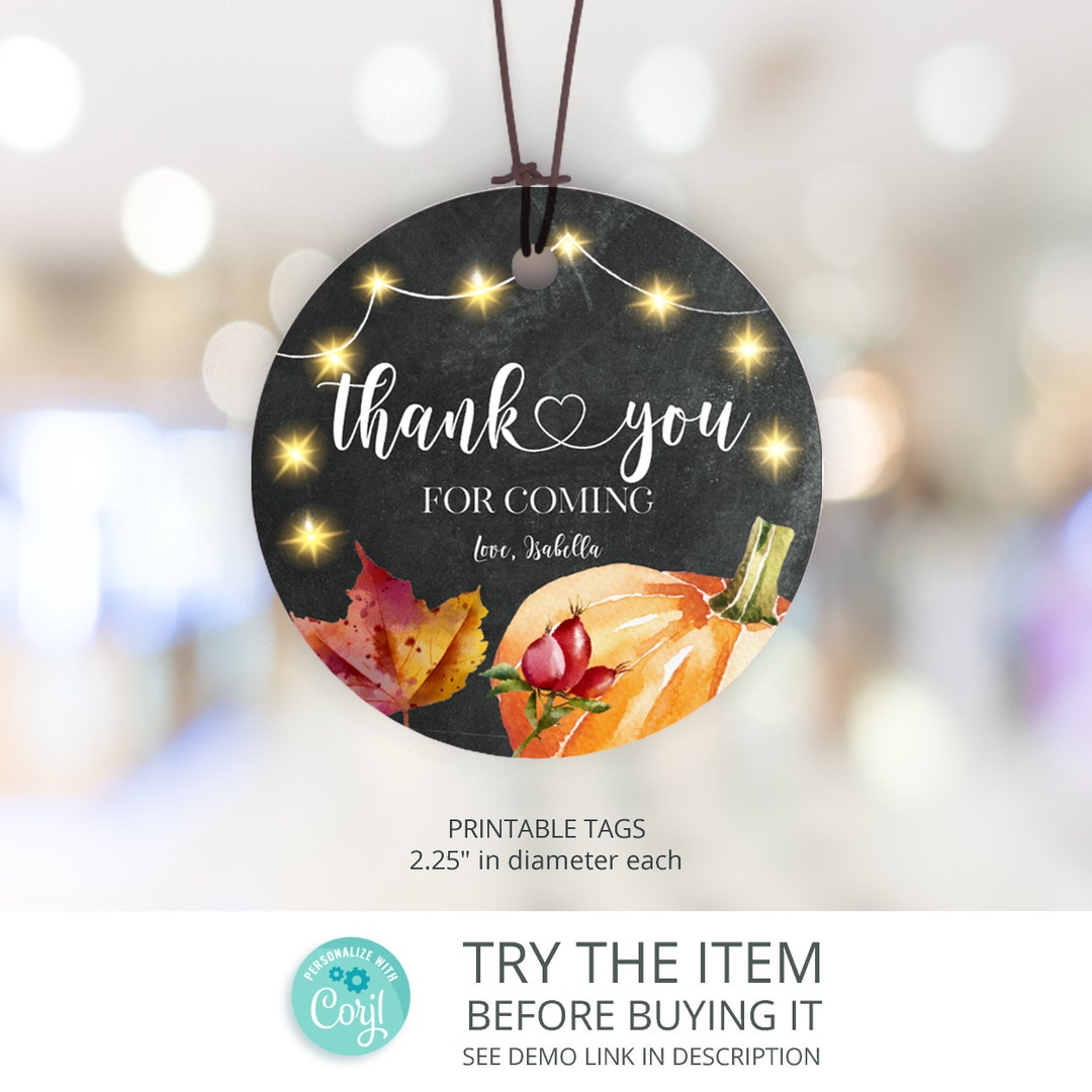 Editable Pumpkin Favor Tags. Fall Pumpkin Thank You Tags, October ...