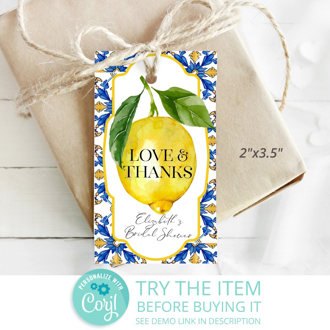 Lemon Theme Editable Thank You Tag. Favor Tags Love & Thanks Bridal ...