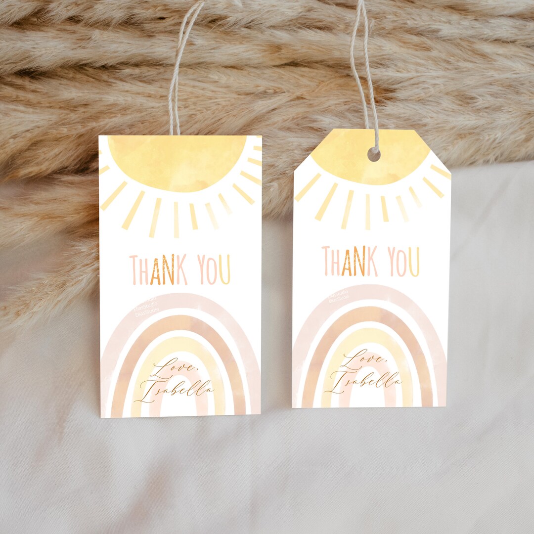 Boho Sun and Rainbow Baby Shower Gift Tags Label, Pastel Rainbow Baby ...