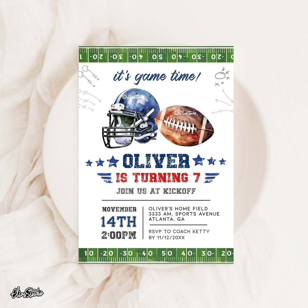 Editable All Ages Football Birthday Invitation It's Game Time Football ...