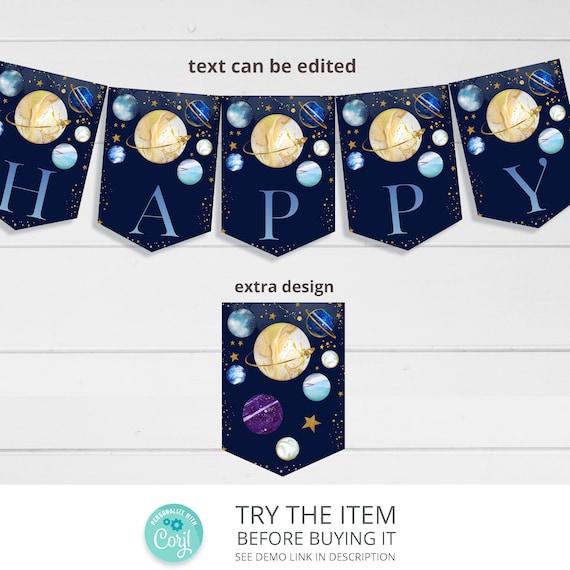Editable Outer Space Birthday Banner Galaxy First Birthday - Etsy