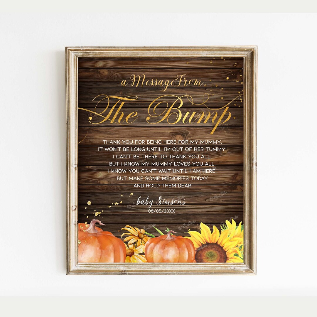 Editable Message From the Bump Pumpkin Sign Template Fall Baby Shower A ...