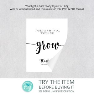 Editable Watch Me Grow Favor Sign and Tag | Watch Me Grow Succulent ...