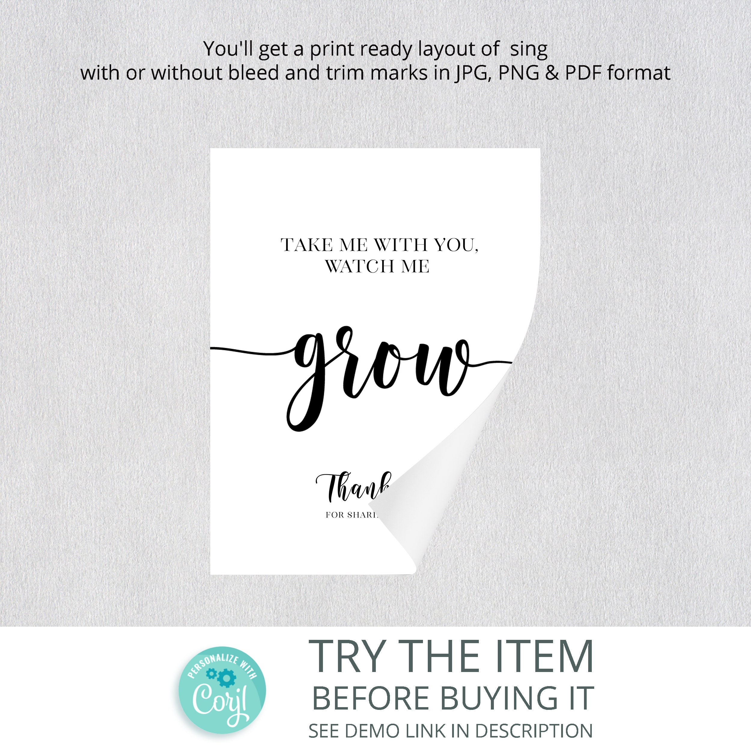 Editable Watch Me Grow Favor Sign and Tag Watch Me Grow - Etsy