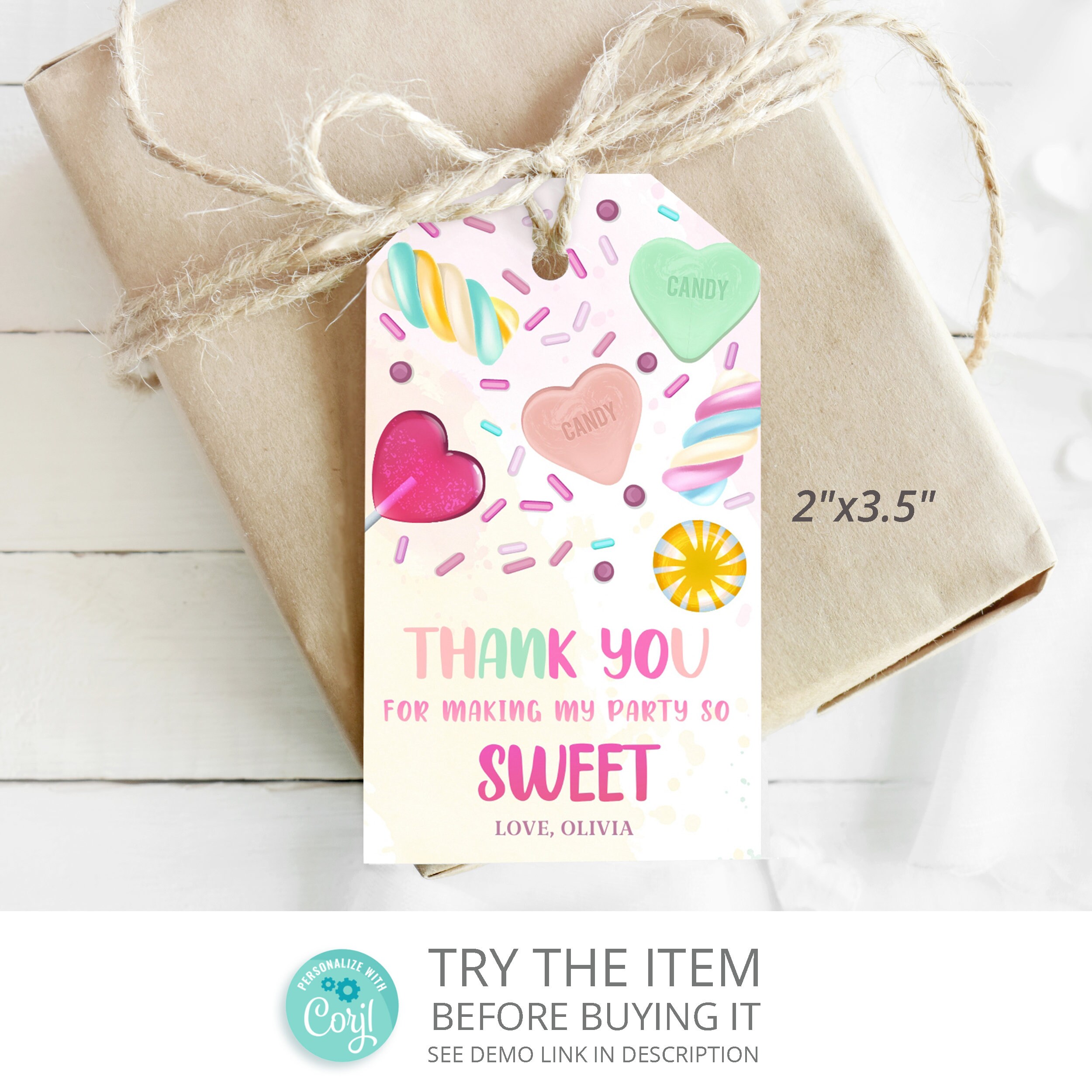 Editable Sweet One Birthday Tags. Candy Birthday Thank You Tags, Sweet ...