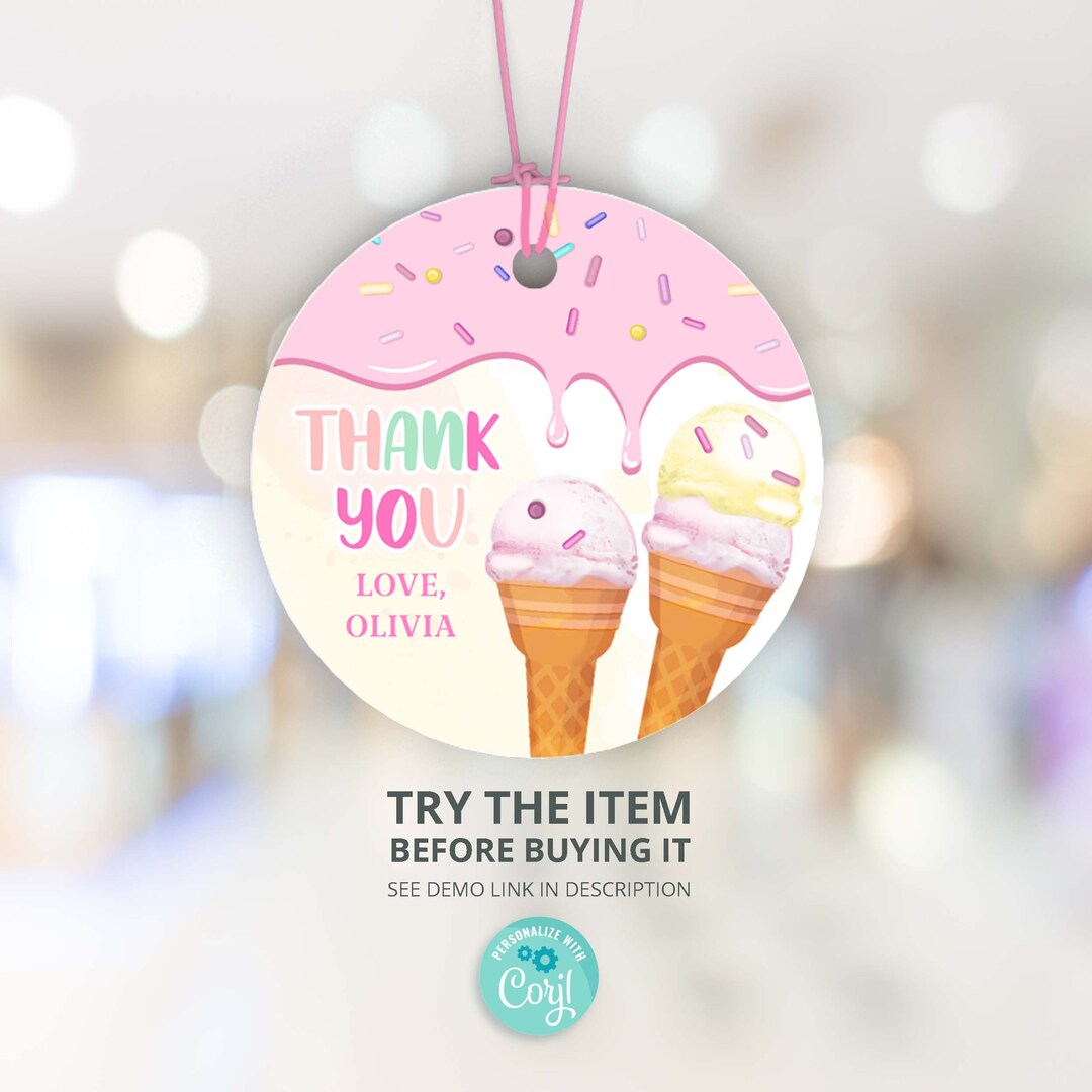 Editable Round Gift Tag Template Ice Cream Birthday Candy Thank You ...