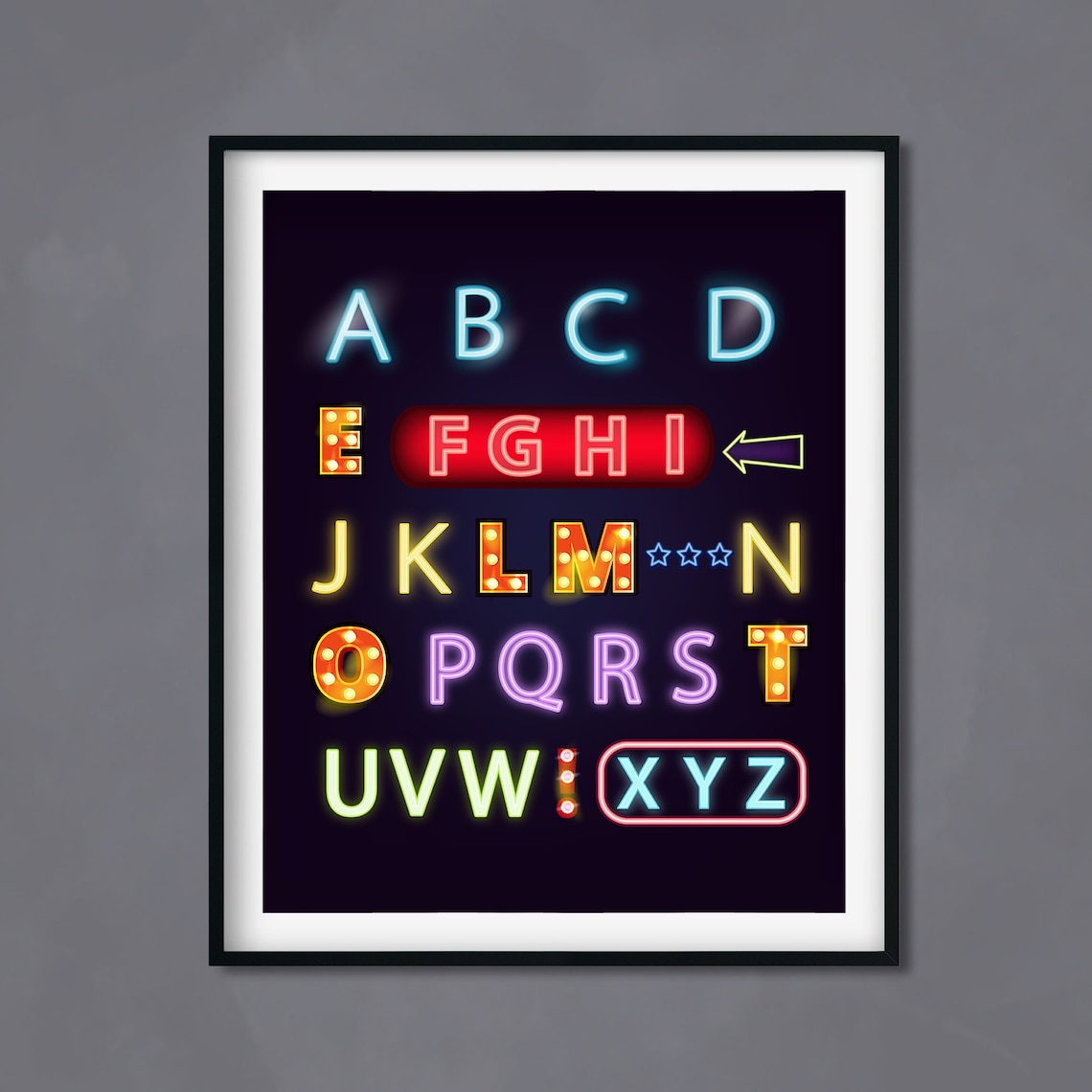 Neon Alphabet Printable Neon Light Font ABC Poster - Etsy