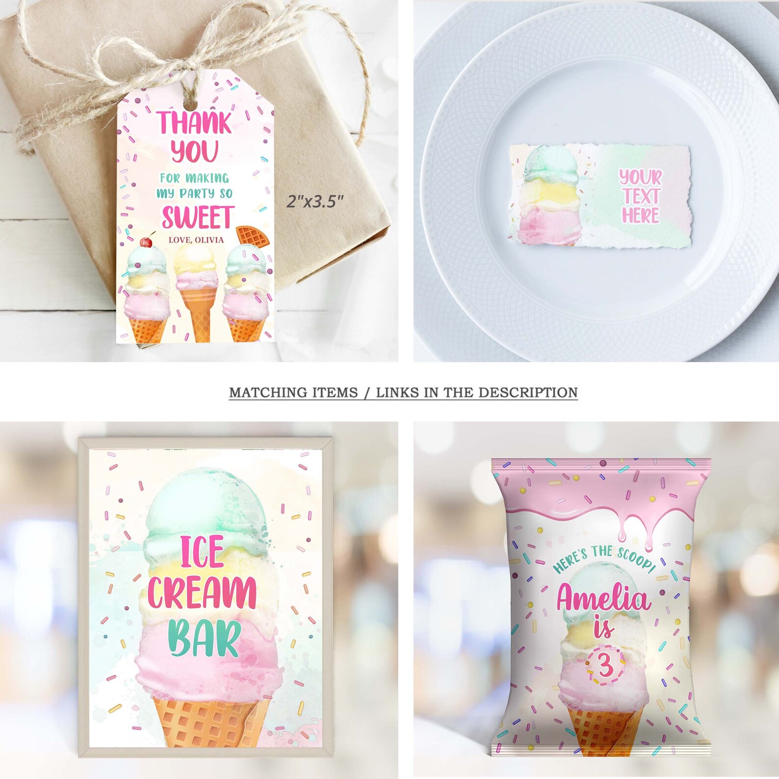 Editable Ice Cream Favor Tags. Ice Cream Party Sweet One Thank You Tags ...