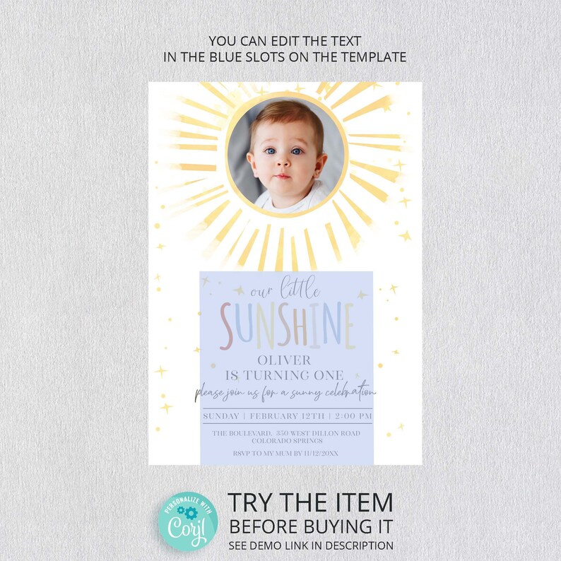 Editable Sunshine Birthday Invitation Template With Photo Our - Etsy