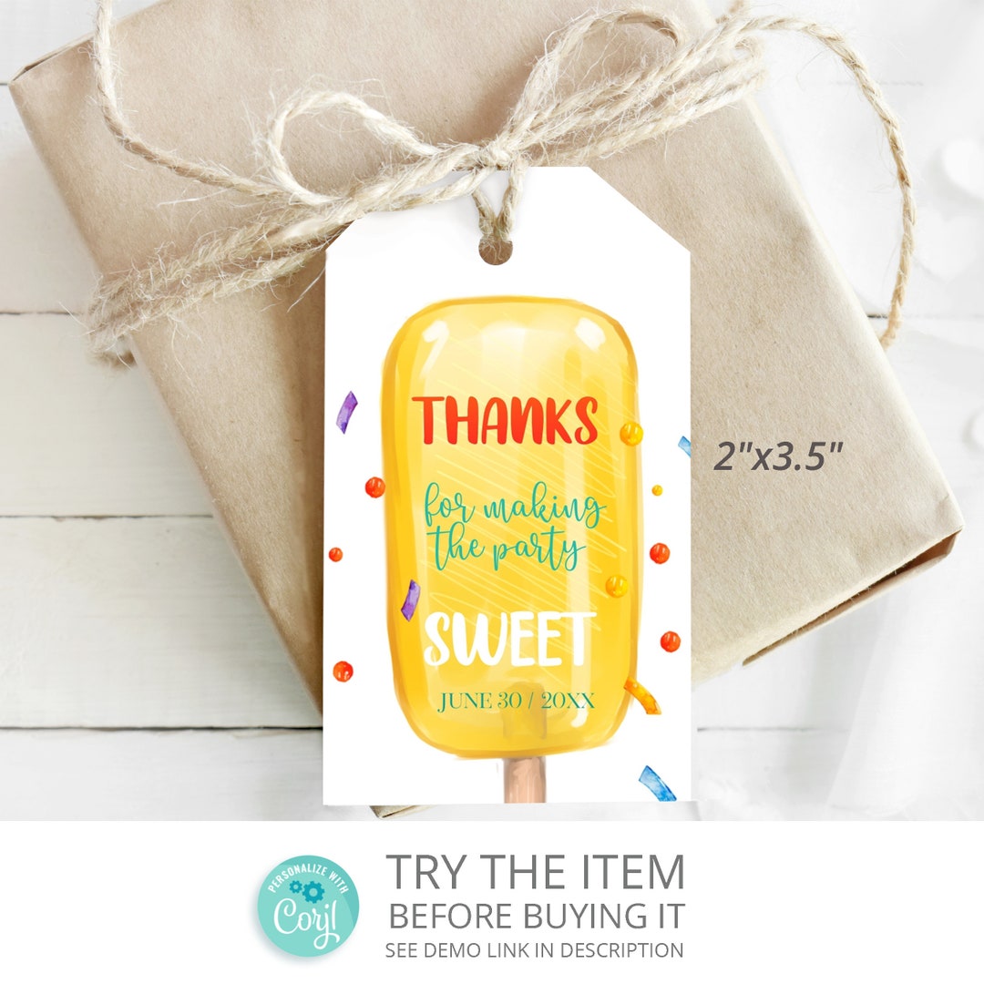 Popsicle Birthday Editable Thank You Tag Favor Tags Pop on Over ...