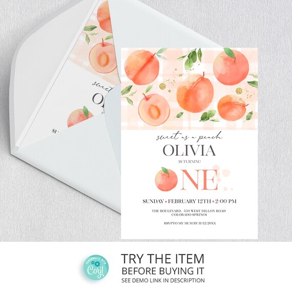 Paper Paper & Party Supplies Editable Peach Birthday Invitation One ...
