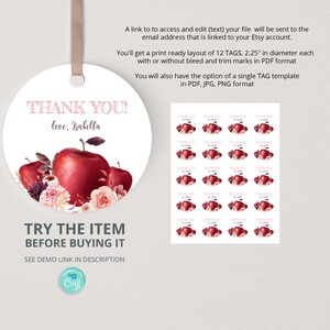 Apple Birthday Editable Round Thank You Tag, Apple of Our Eye Favor ...