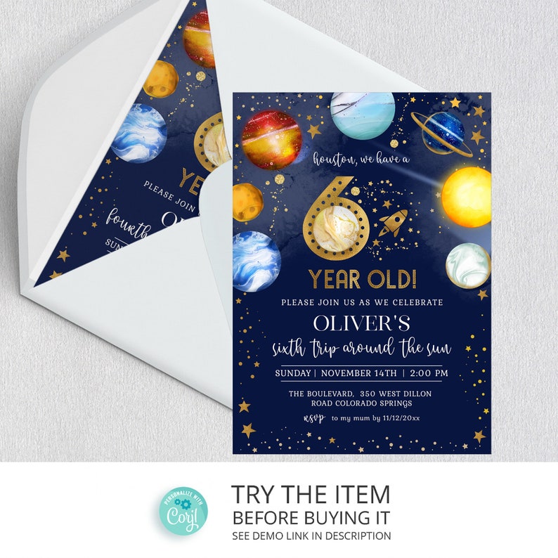 Editable Space Birthday Party Invitation SIXTH Trip Around the - Etsy