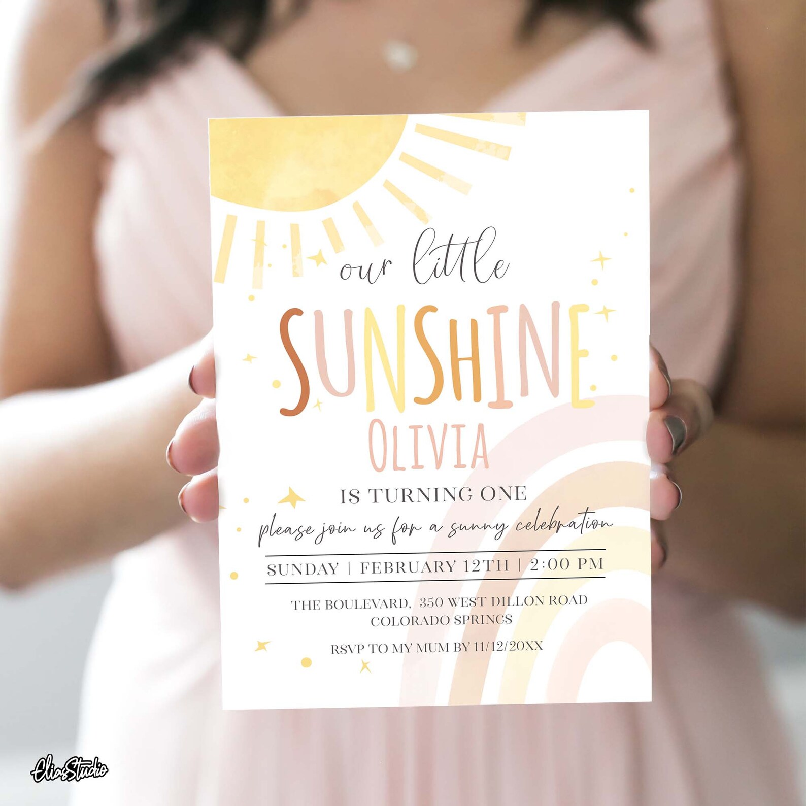 Boho Sun and Rainbow Birthday Invitation Our Little Sunshine Birthday ...