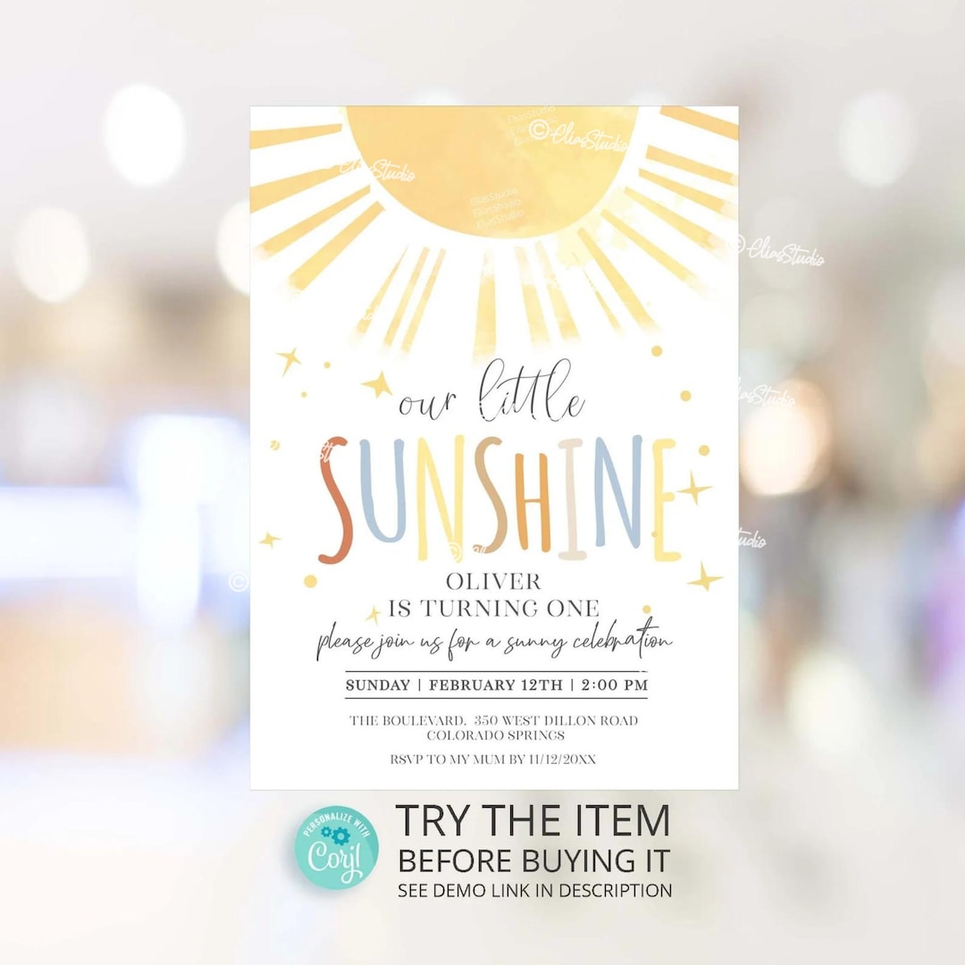 Editable Sunshine Birthday Invitation Template, Our Little Sunshine Boy ...