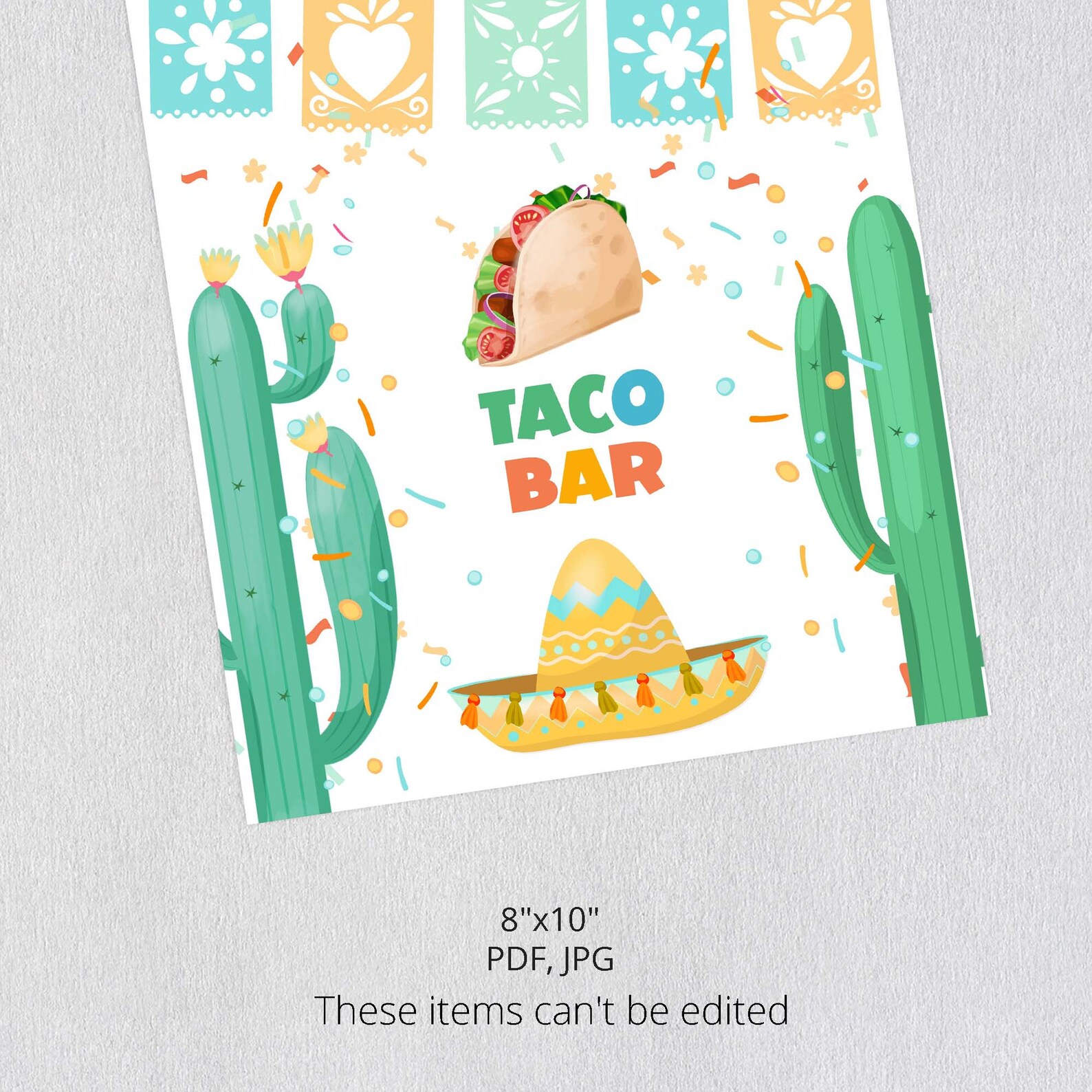 Taco Bar Sign Fiesta Theme Party Sign Pintable Taco Twosday | Etsy