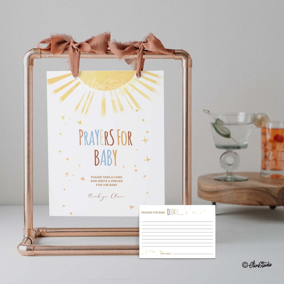 Editable Sunshine Baby Shower Prayer Cards, Well Wishes Cards for Baby ...