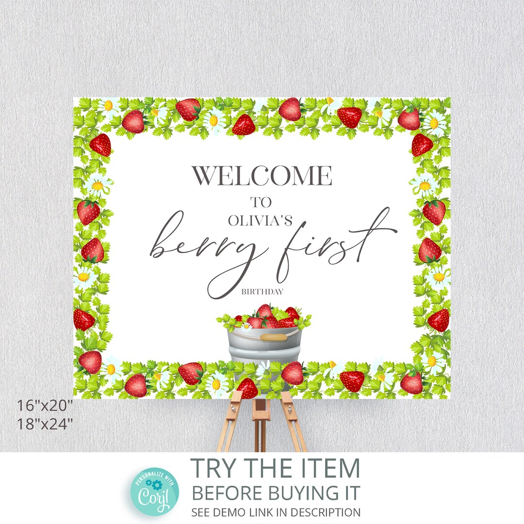 Sweet Berry First Welcome Sign Strawberry Decorations Birthday ...