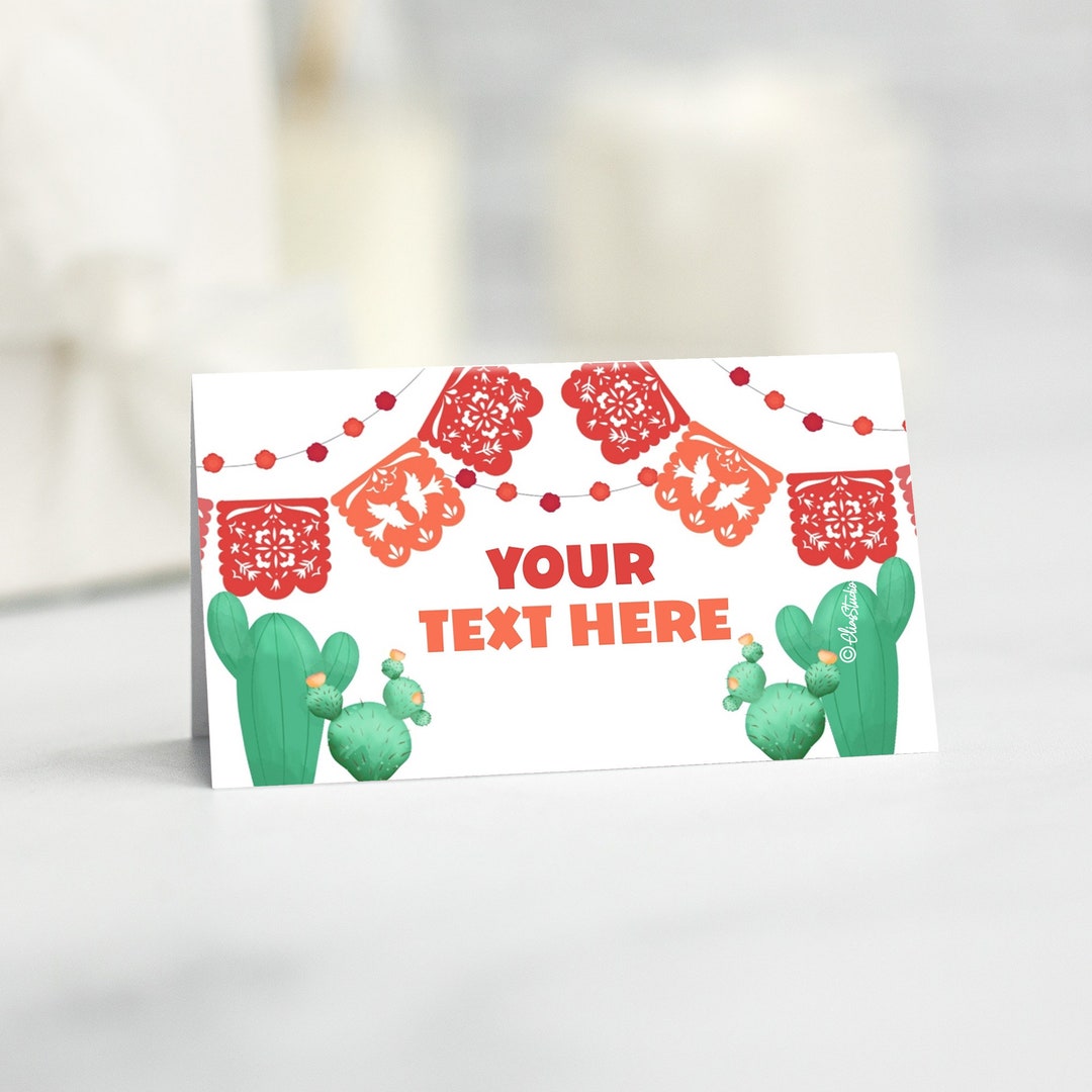 Fiesta Birthday Decorations, Place Card Template, Food Label Cards ...