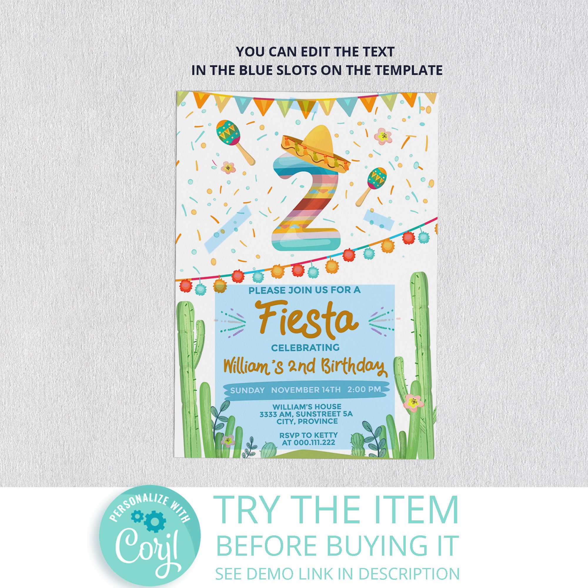 Second Birthday Boy Fiesta Invitation. 2nd Birthday Boy Fiesta - Etsy