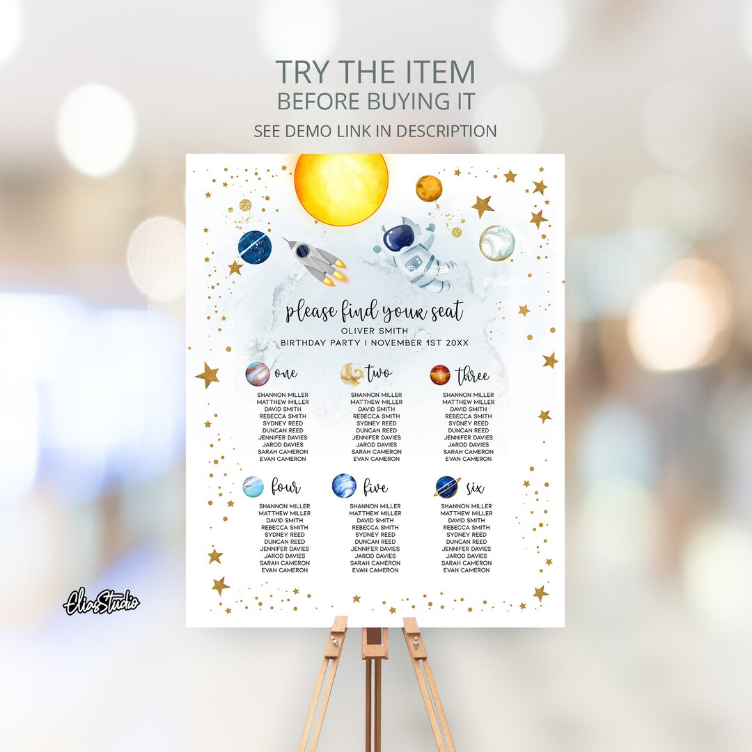Space Birthday Party, Seating Chart Sign, Outer Space Birthday Sign ...