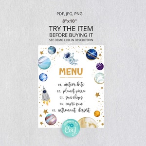 Editable Outer Space Menu Sign, First Trip Birthday Sign Template ...