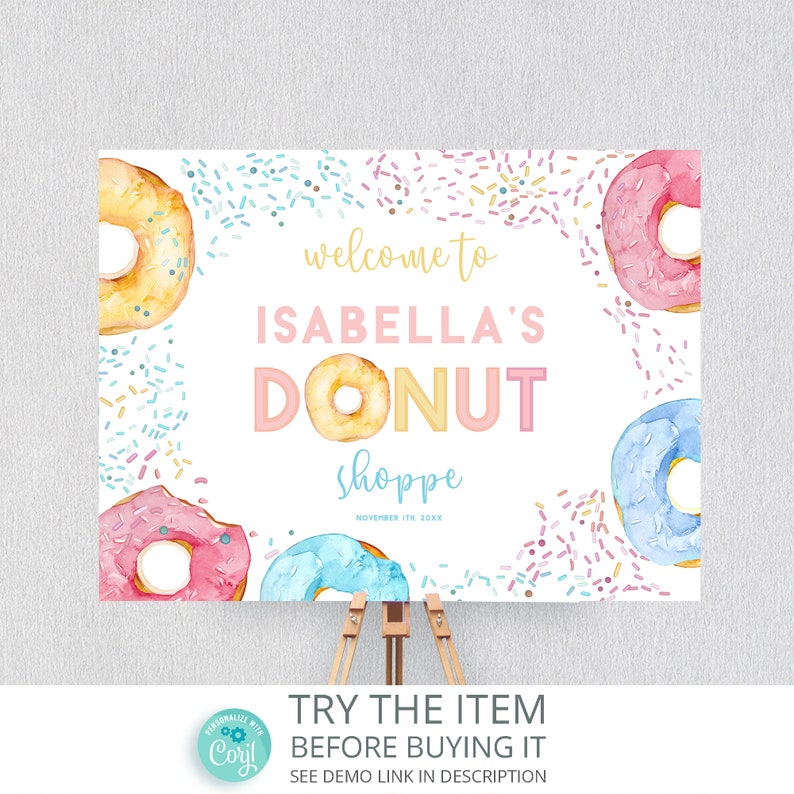 Editable Donut Welcome Sign Donut Party Decorations Girl - Etsy