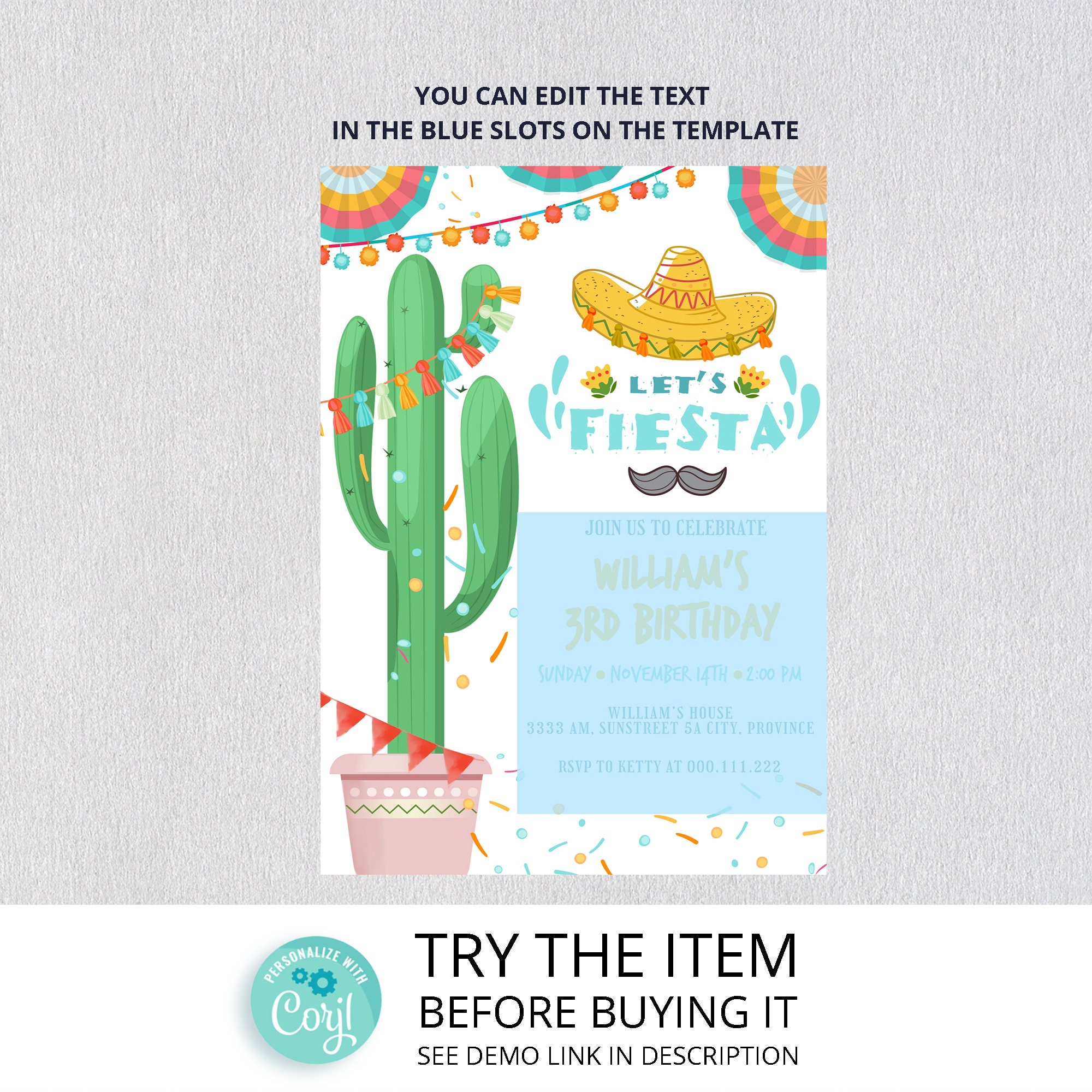 Editable Fiesta Birthday Invitation Template Birthday Fiesta | Etsy