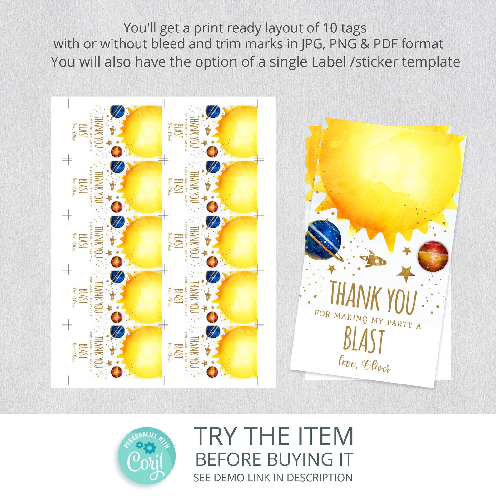 Editable Outer Space Favor Tags. Space Birthday Thank You Tags, Trip ...