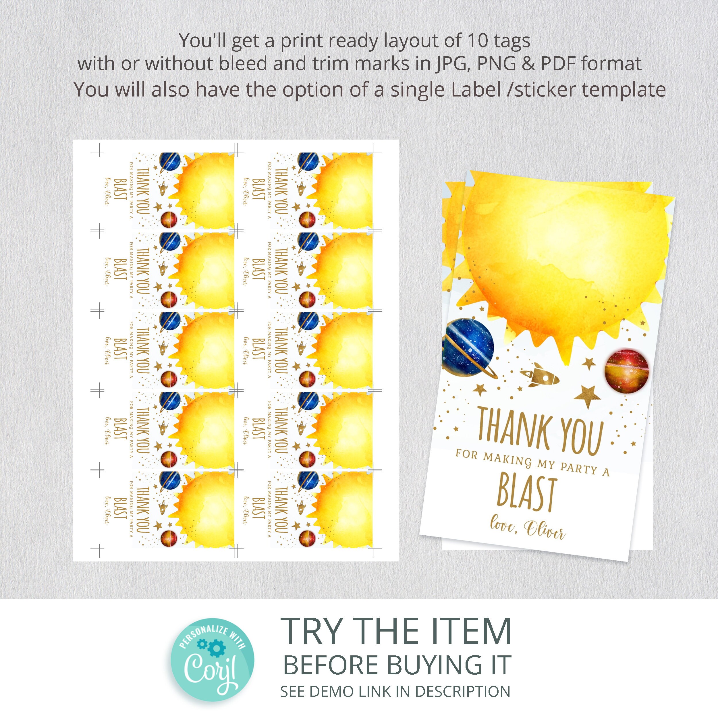 Editable Outer Space Favor Tags. Space Birthday Thank You - Etsy