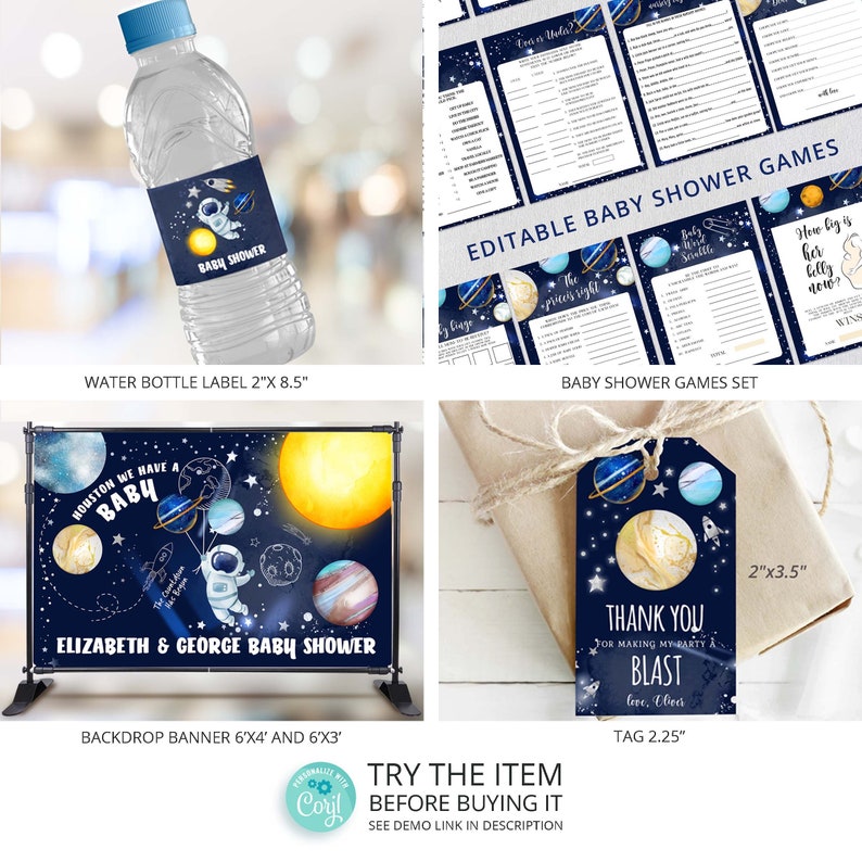 Editable Space Baby Shower Bundle | Galaxy Baby Shower Set | Moon Baby ...