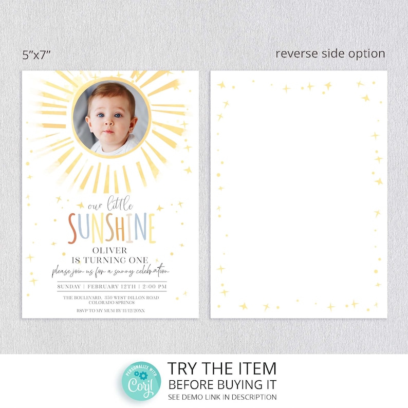 Editable Sunshine Birthday Invitation Template With Photo Our - Etsy