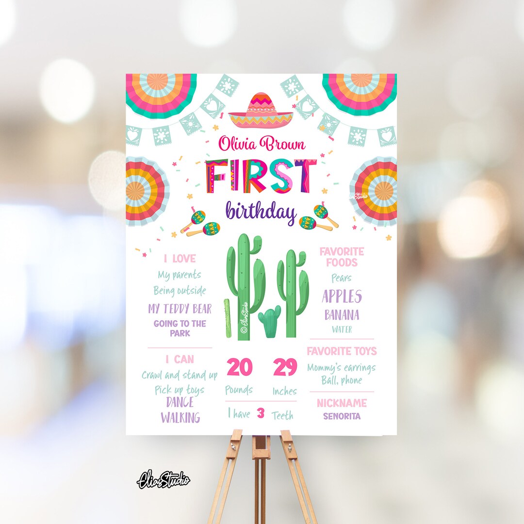 First Fiesta Birthday Milestone Sign, 1st Birthday Girl Decorations ...