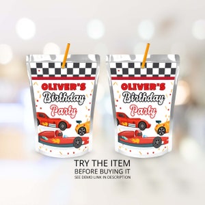 Editable Racecar Birthday Juice Box Label Two Fast Two Curious Birthday ...