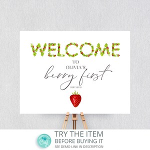 Sweet Berry First Welcome Sign | Strawberry Decorations Birthday ...