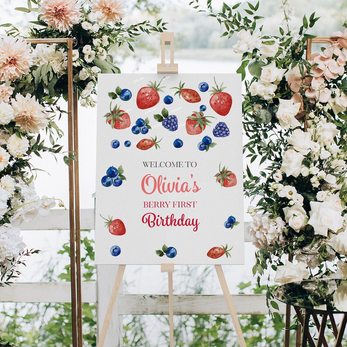 Berry First Birthday Welcome Sign, Strawberry Birthday Welcome Poster ...
