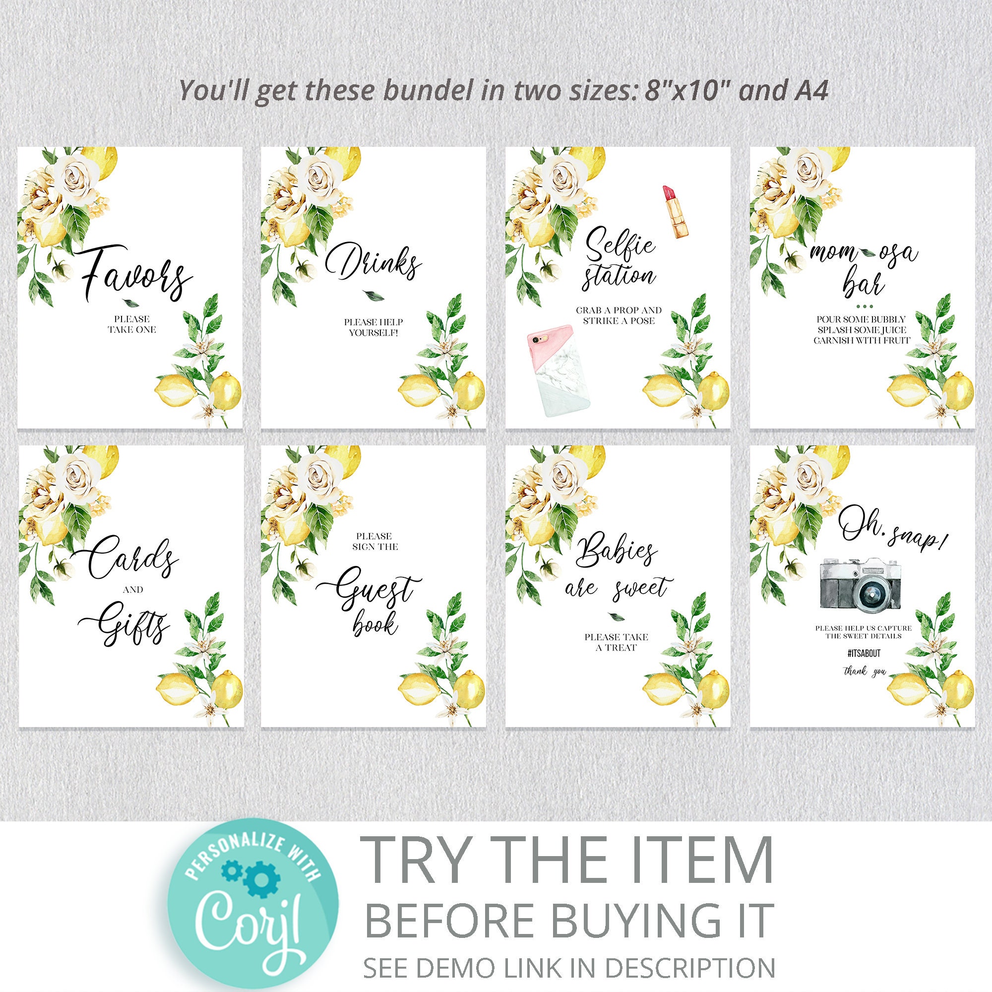Baby Shower Sign Bundle lemon Citrus Editable Printable Sign - Etsy