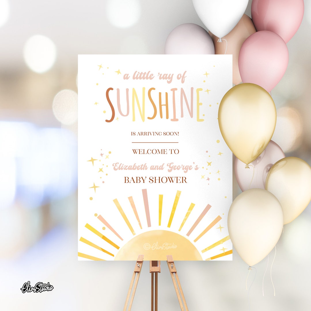 Sunshine Baby Shower Welcome Sign Editable, A Little Ray of Sunshine ...